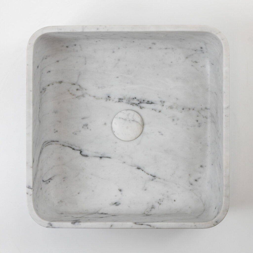 Italian Bianco Carrara Marble Square Honed Stone Basin