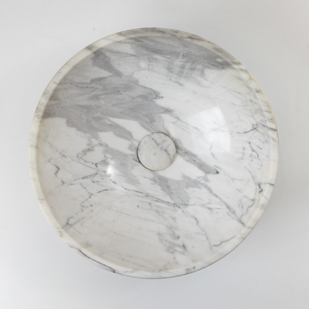 Italian Bianco Carrara Marble Round Honed Stone Basin